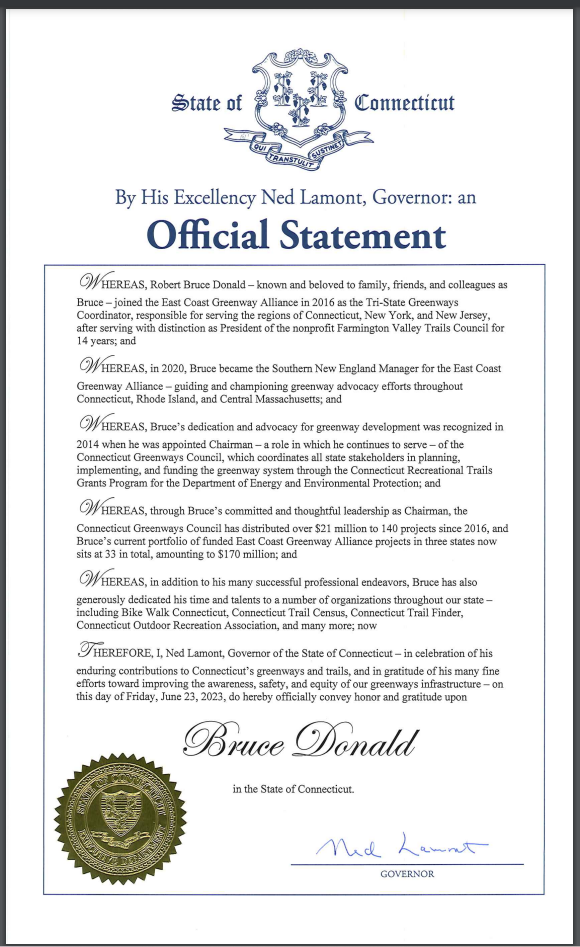 Bruce Donald Has Been Honored by Governor Lamont – Farmington Canal ...